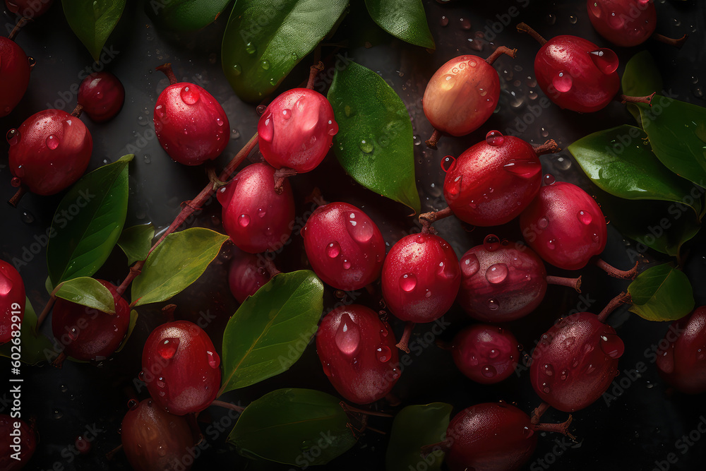 Tasty Barberry berries in raindrops, close-up photo. Beautiful nature ...