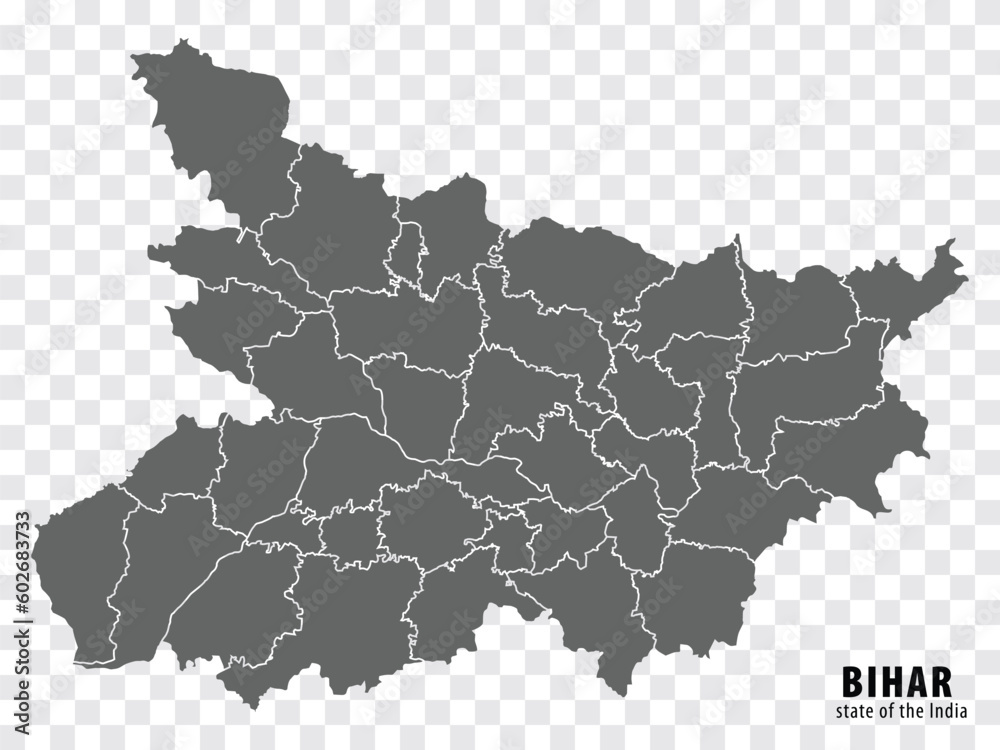Blank map State Bihar of India. High quality map Bihar with ...