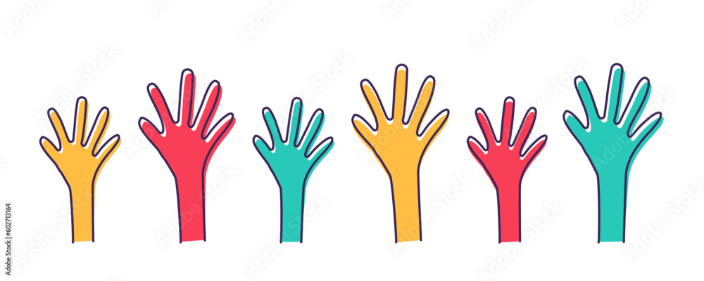 Volunteers and charity work. Raised helping hands. Vector icon background banner illustrations ...