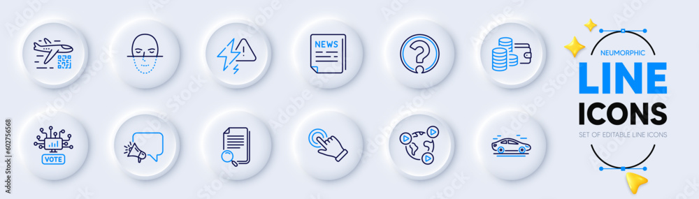 Face recognition, Qr code and Online voting line icons for web app ...