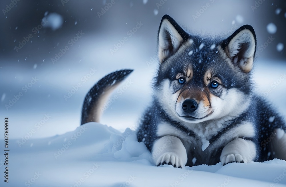 Baby Wolf Dog In Snow