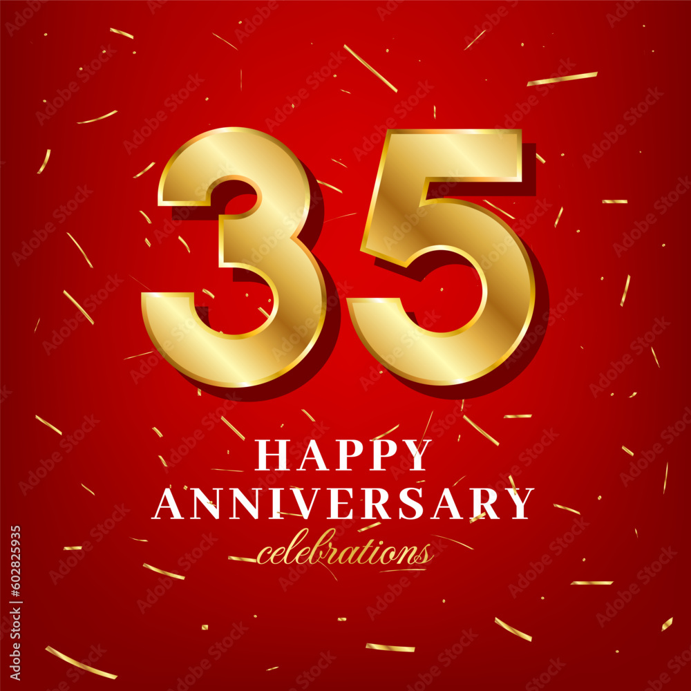 35th anniversary vector template with a golden number and golden ...