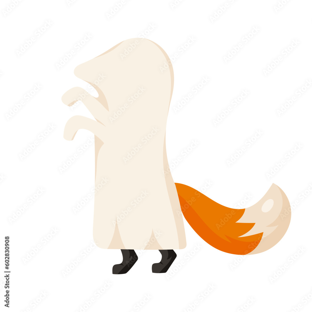 Cute and spooky Halloween fox in ghost costume. Cartoon vector ...