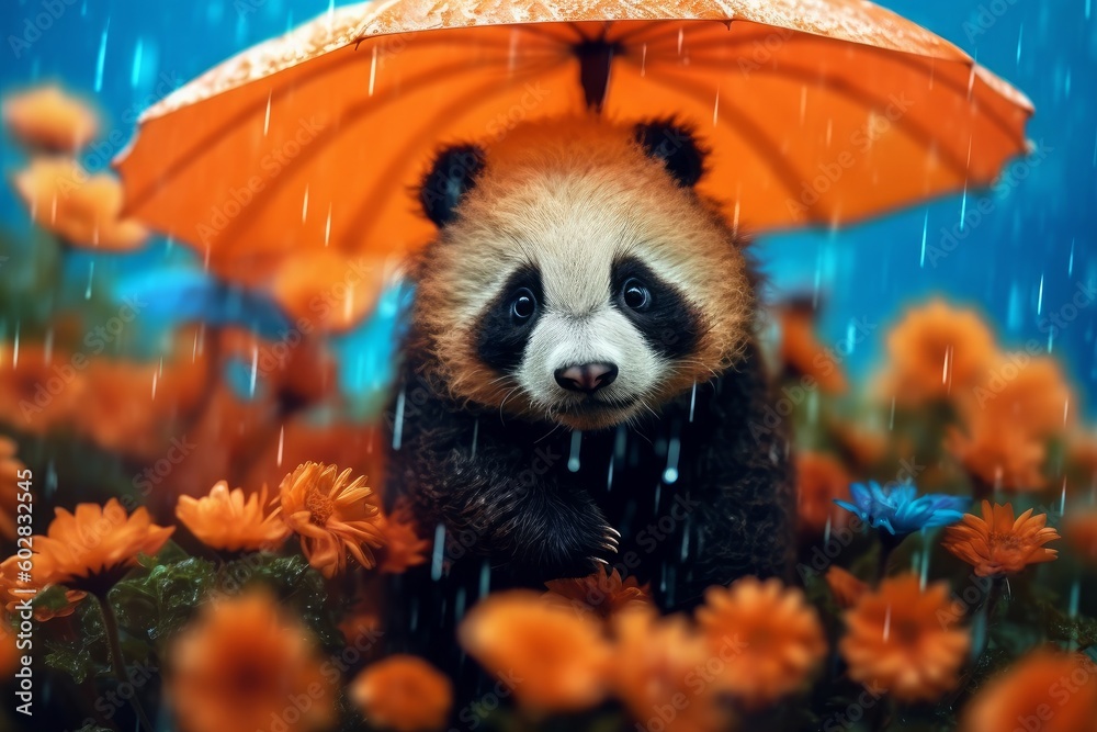 Delightful image of a panda holding an umbrella in the rain, showcasing ...