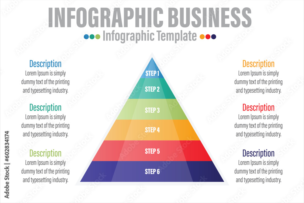 Infographic template for business. 6 steps Modern Mindmap pyramid level ...