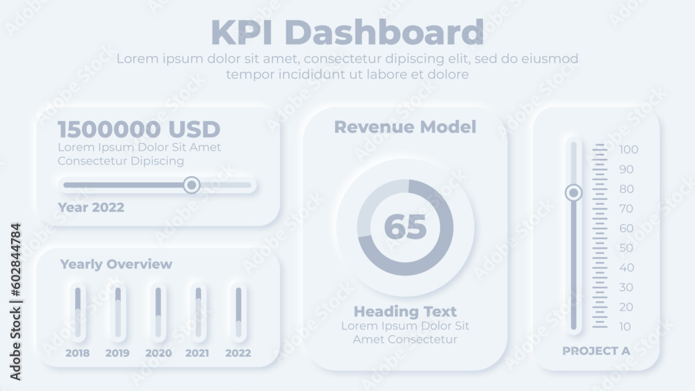 Neumorphic kpi dashboard and graphical chart elements infographic ...