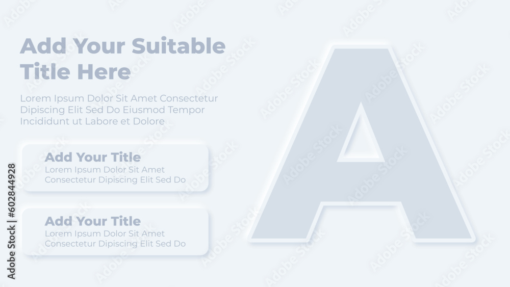 Neumorphic alphabet letter a and steps infographic presentation ...