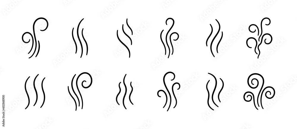 Doodle smoke icons set. Water steam symbols. Hand drawn hot vapors ...