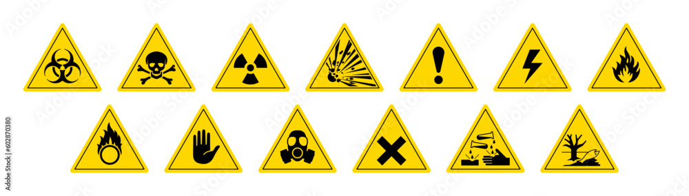Vector hazardous material signs. Globally Harmonized System warning ...