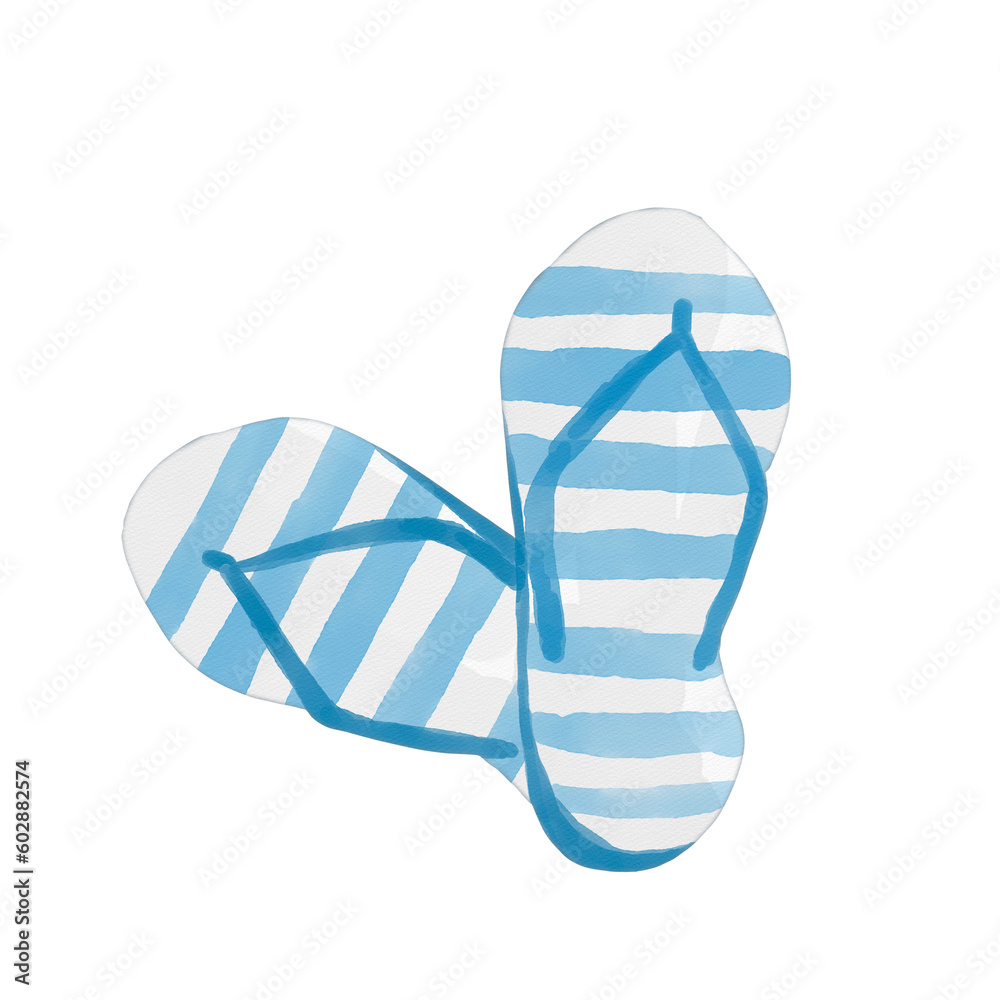 Watercolor summer sandals painting clip art, relaxing shoe flipflops ...