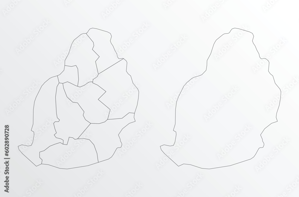 Black Outline vector Map of Mauritius with regions on white background ...