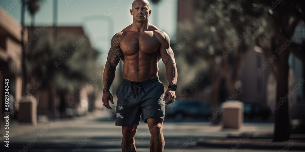 Handsome young man with muscular body and tattooed torso. Bodybuilder ...