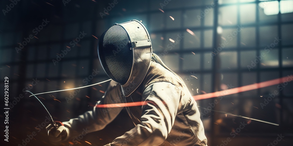 Swordsman. A man in a fencing suit is training with a sword. Sports ...