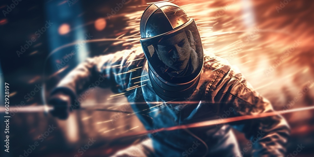 Swordsman. A man in a fencing suit is training with a sword. Sports ...