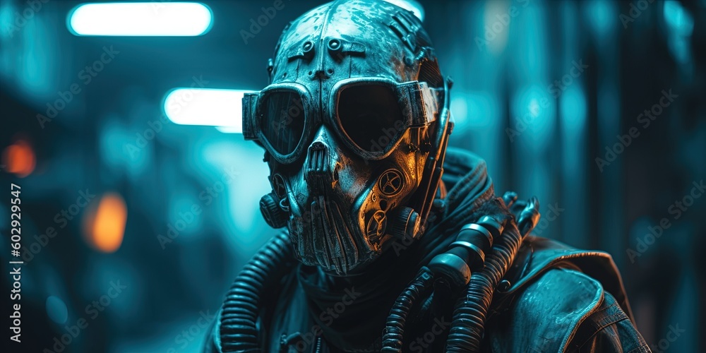 A man wearing a gas mask. Dieselpunk soldier wearing a gas mask with ...
