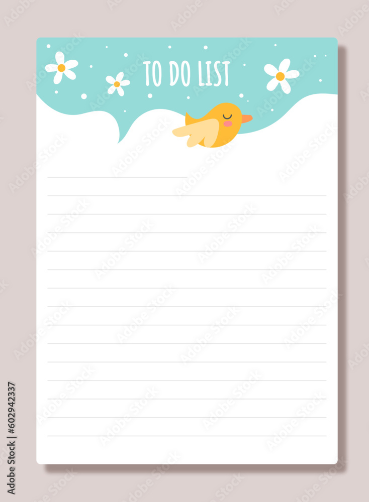 Notebook sheet concept. Paper with chick and inscription to do list ...