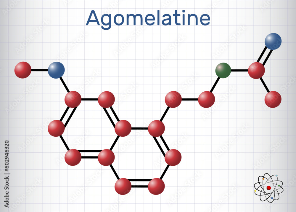Agomelatine molecule. It is atypical antidepressant, used to treat major depressive disorder ...