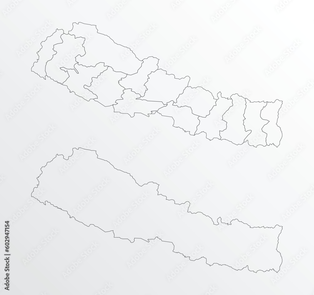 Black Outline vector Map of Nepal with regions on white background ...