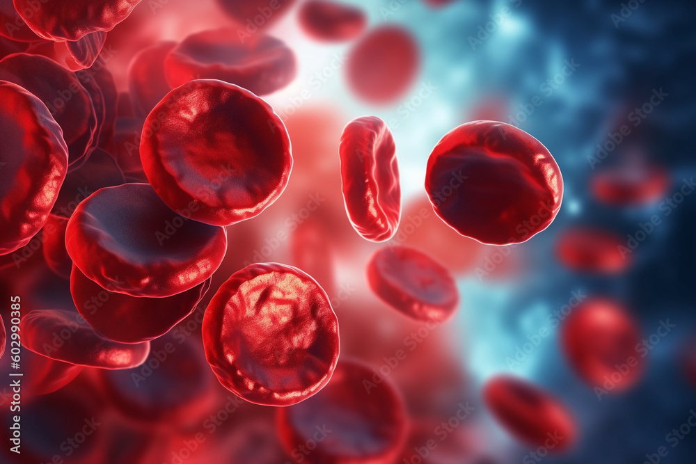 Red blood cells in vein, illustration of streaming blood cells in ...