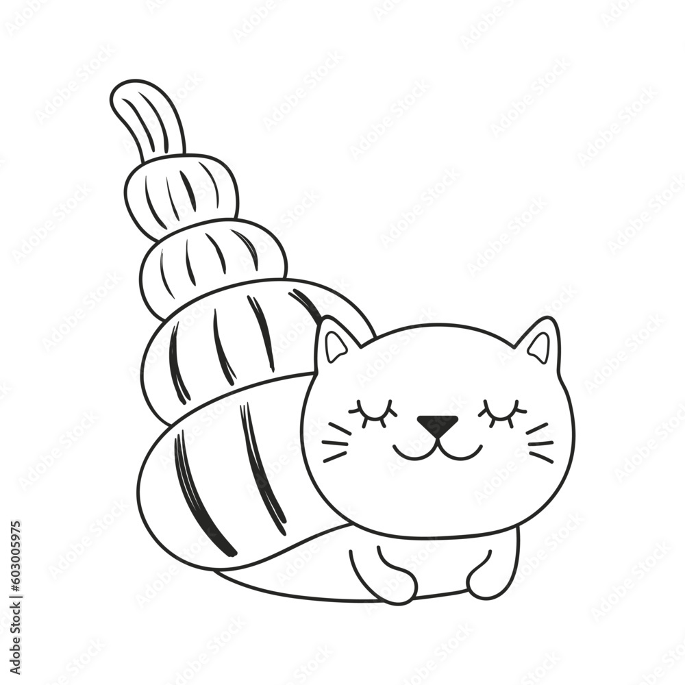 Cute funny cat shellfish in the sea cartoon character illustration ...