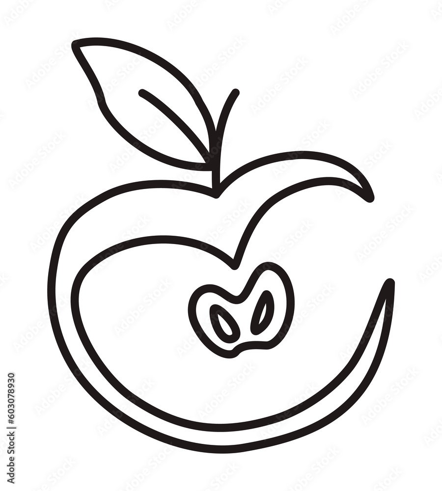 Apple hand drawn with thin line. Png clipart isolated on transparent ...