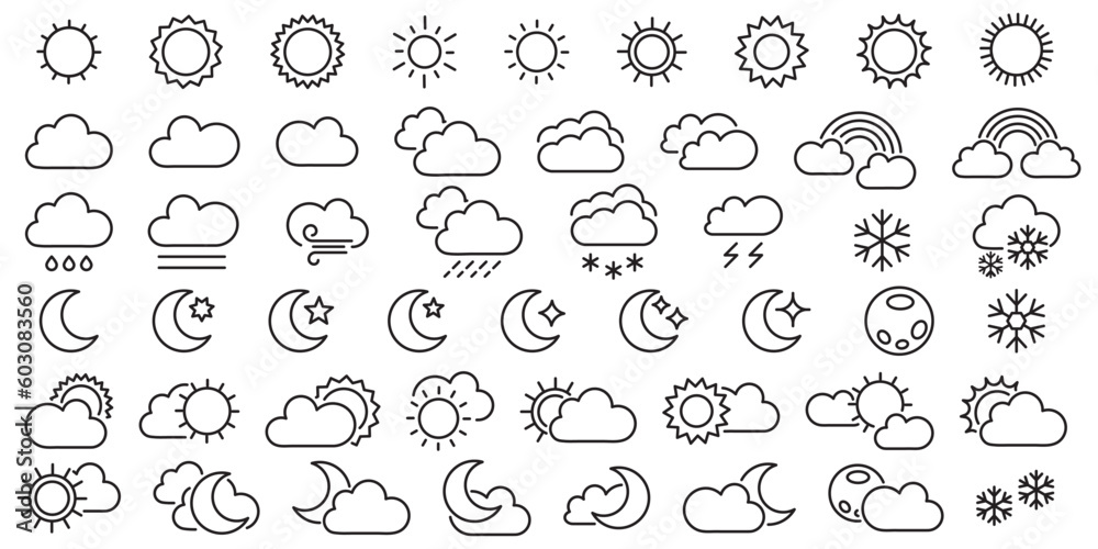 Weather Forecast Outline Web Icon Set Vector Thin Line Icons