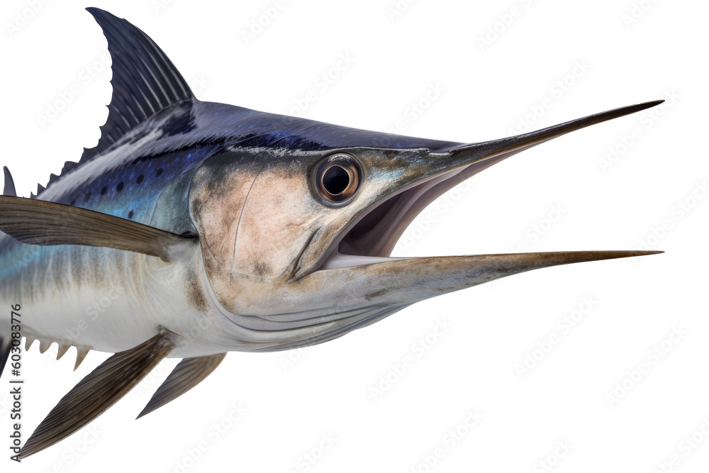 Marlin Swordfish marine animal isolated on clear background, fish beak ...