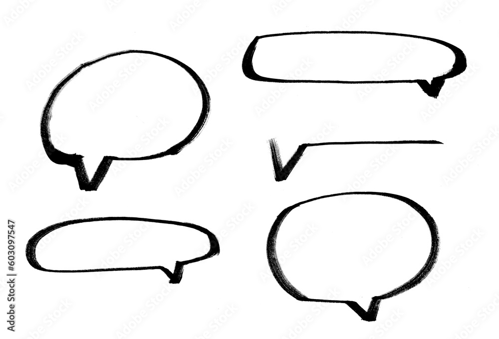 Hand-drawn marker pen speech and thought bubbles, black isolated on ...