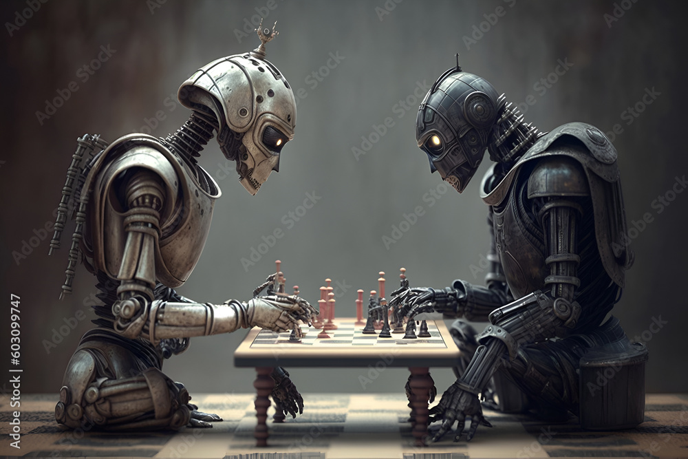 Humanoid robots play chess, Generative AI Stock Illustration | Adobe Stock