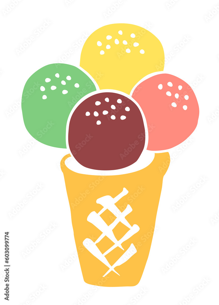 Ice Cream in a waffle cone drawing hand painted with ink brush. Png ...