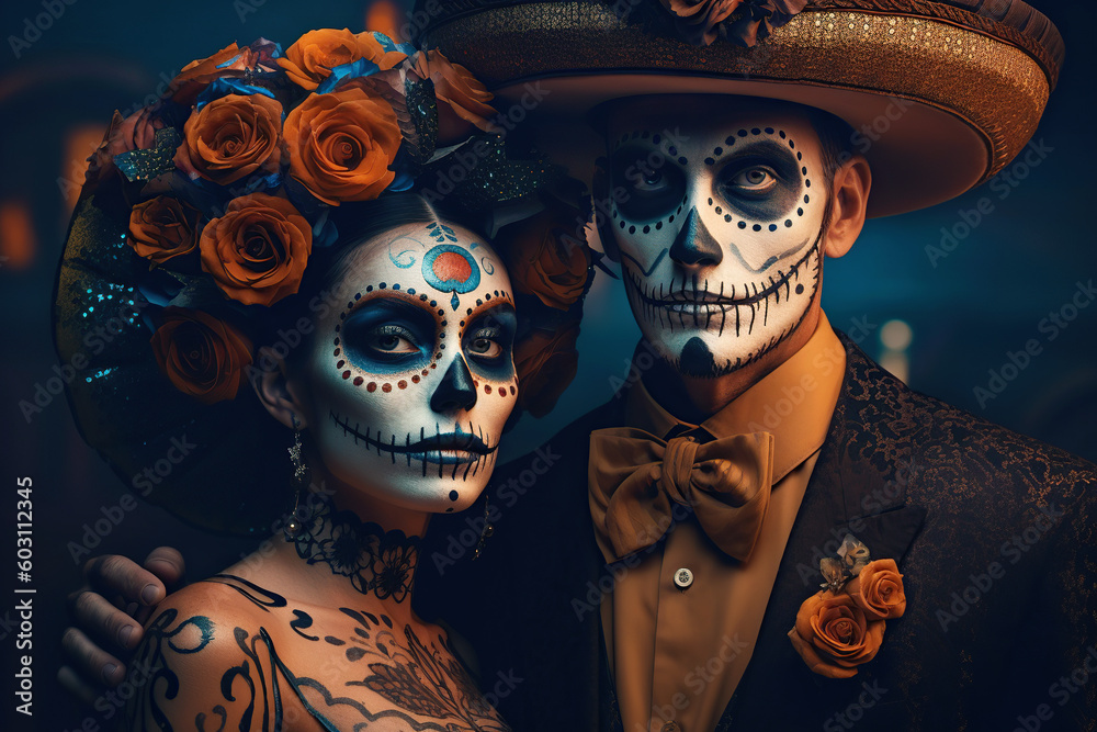 Dia de los muertos, male and female catrina: Catrina and Catrin wearing ...
