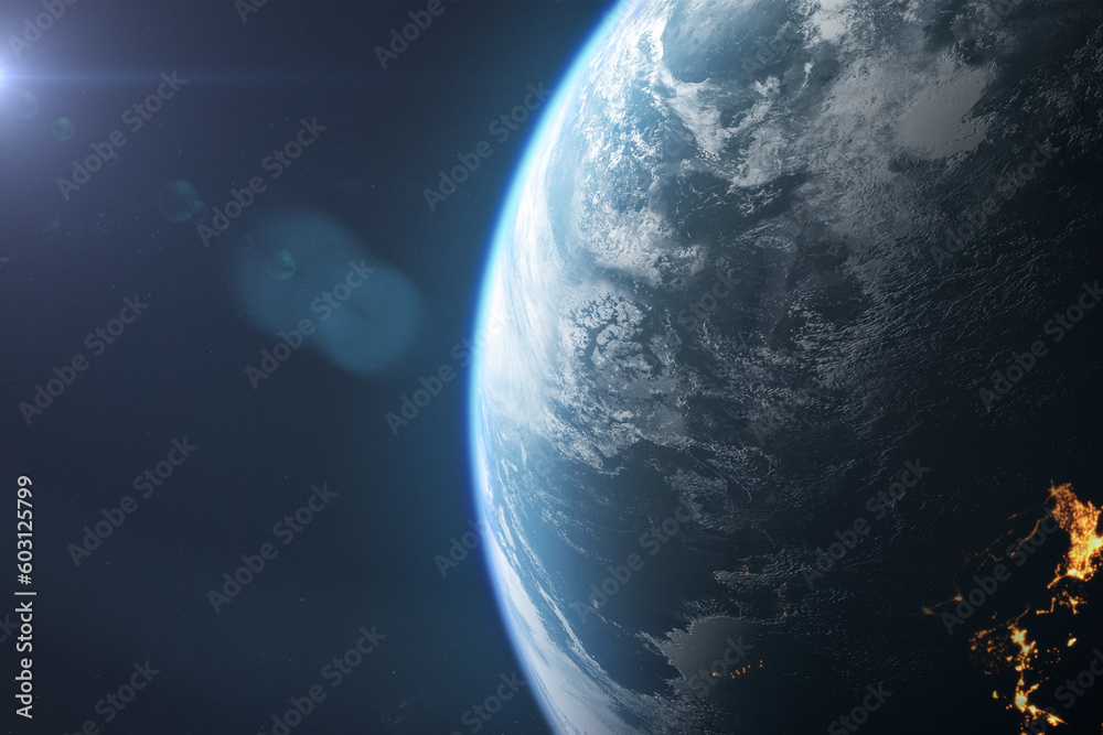 Cinematic scene of planet earth globe on starry space background. Stock ...