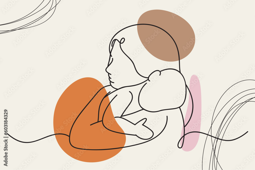 Continuous one simple single abstract line drawing of mother ...