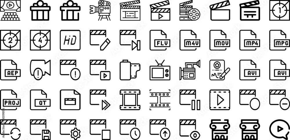 Set Of Film Icons Collection Isolated Silhouette Solid Icons Including ...