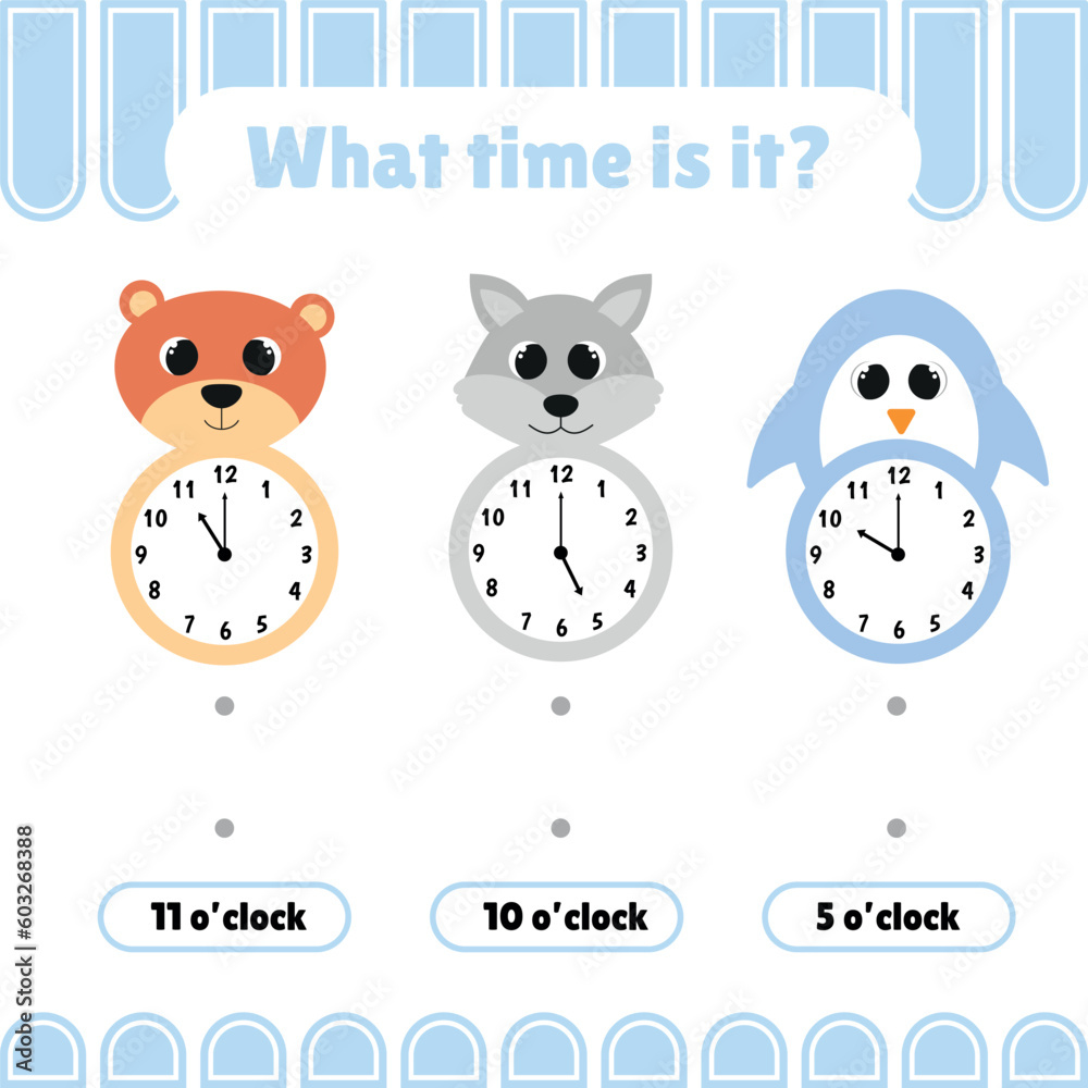 Kids matching game. Time, hours, minutes. Worksheet for preschool kids ...