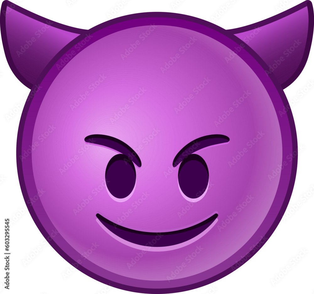 Top quality emoticon. Evil devil emoji. Happy purple emoticon with ...