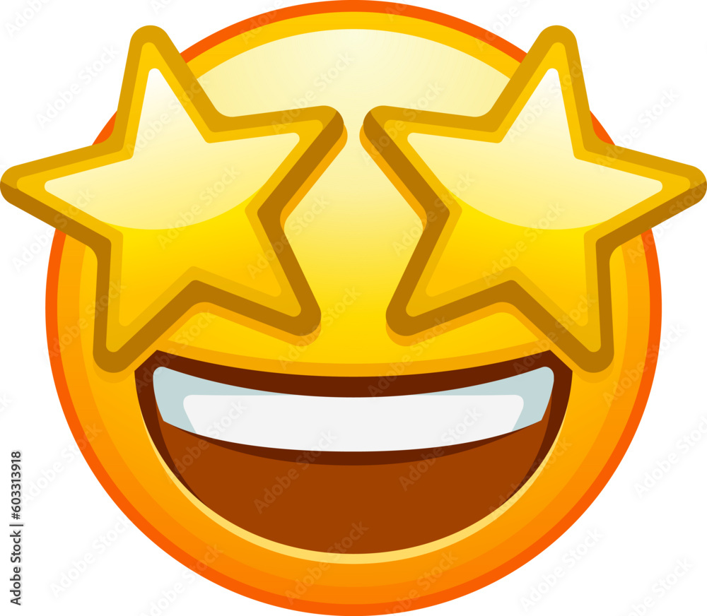 Top quality emoticon. Starry eyed emoji. Excited emoticon face with ...