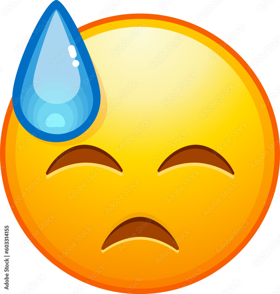Downcast emoji with cold sweat. Sad yellow face, emoticon with closed ...