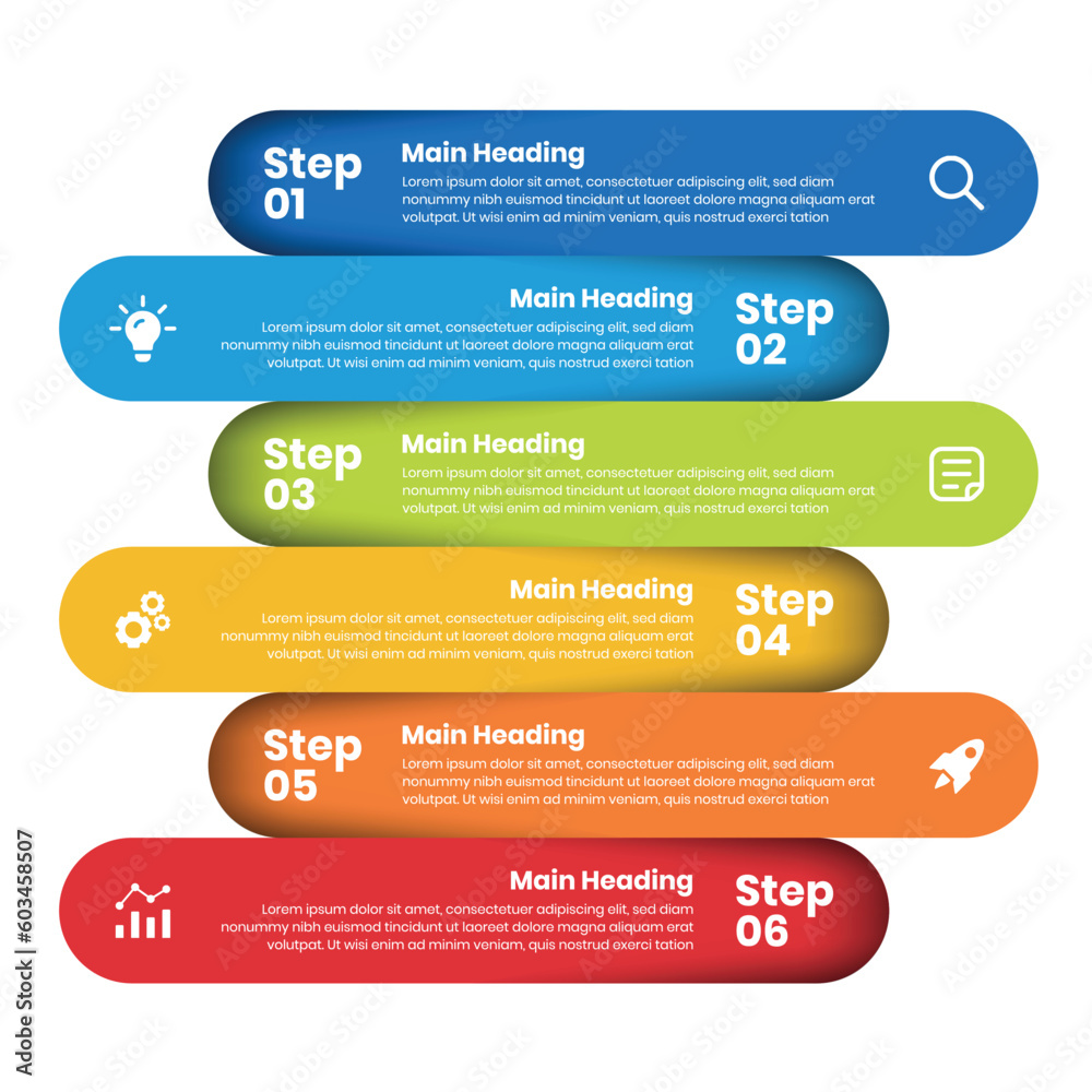 six steps strip tags infographic template, 6 steps of business process ...