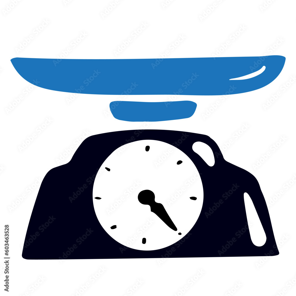Scales. Kitchen mechanical scale with bowl. Weighing. Vector silhouette ...