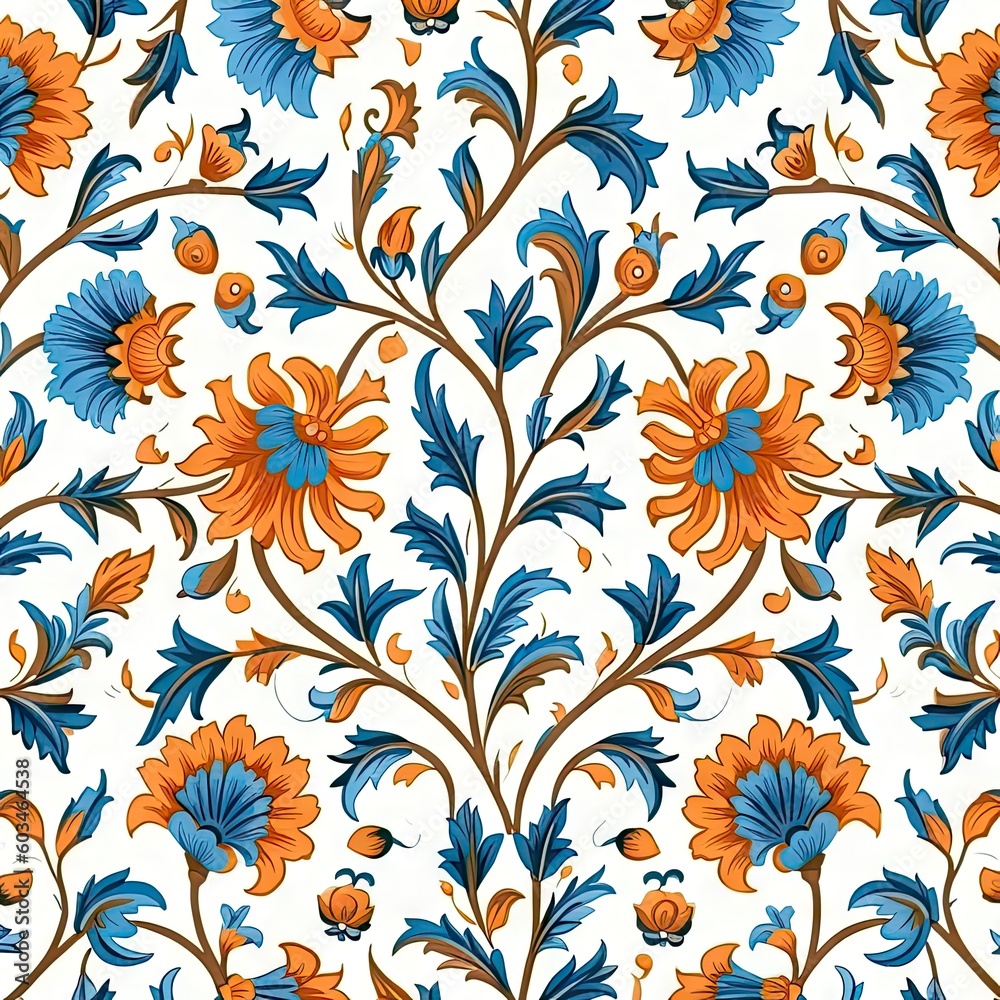 seamless mughal pattern with flowers Stock Illustration | Adobe Stock