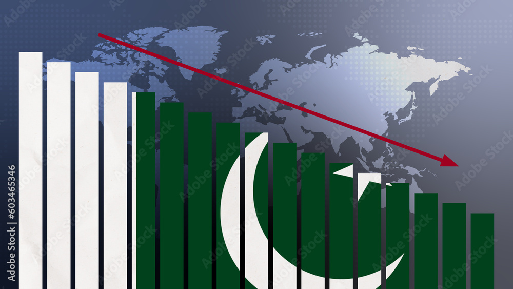 Pakistan flag on bar chart concept with decreasing values, concept of ...