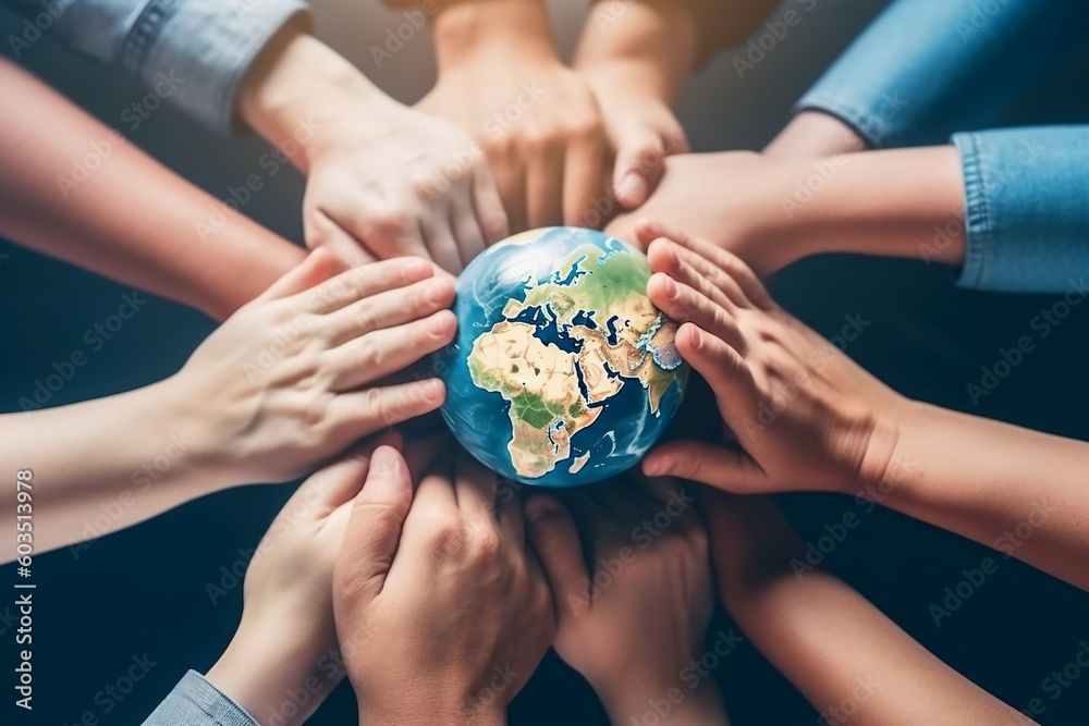 saving collaboration of hands stack together for sustainable ...