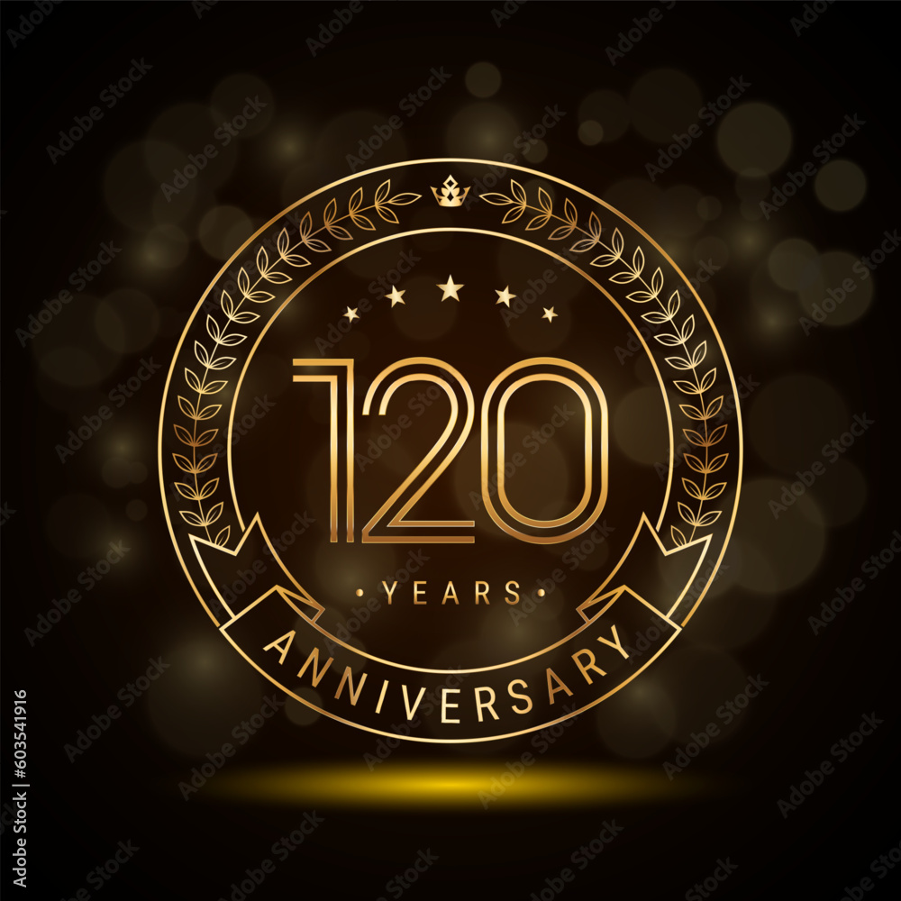 120th anniversary logo with golden laurel wreath and double line ...