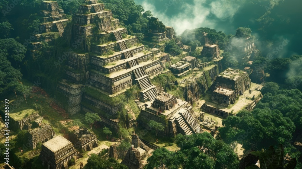Ancient Mesoamerican city of the Mayan and Aztec, pyramid in jungle ...