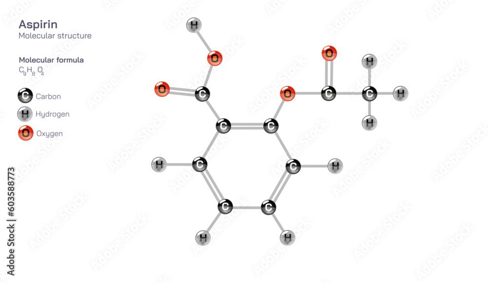 Aspirin molecular structure formula. Aspirin structural molecular formula Vector design ...