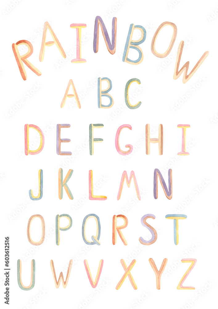 Watercolor Rainbow Alphabet clip art, ABC Poster, Kids Educational ...