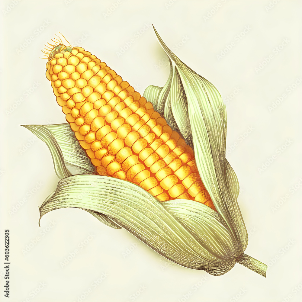 corn with husk colored pencil drawing illustration pencil drawing ...