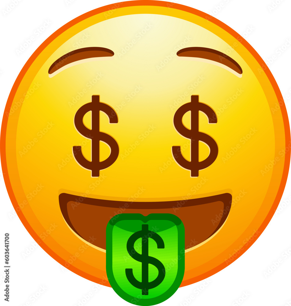 Top quality emoticon. Dollar eyes emoji. Money face emoticon with green ...