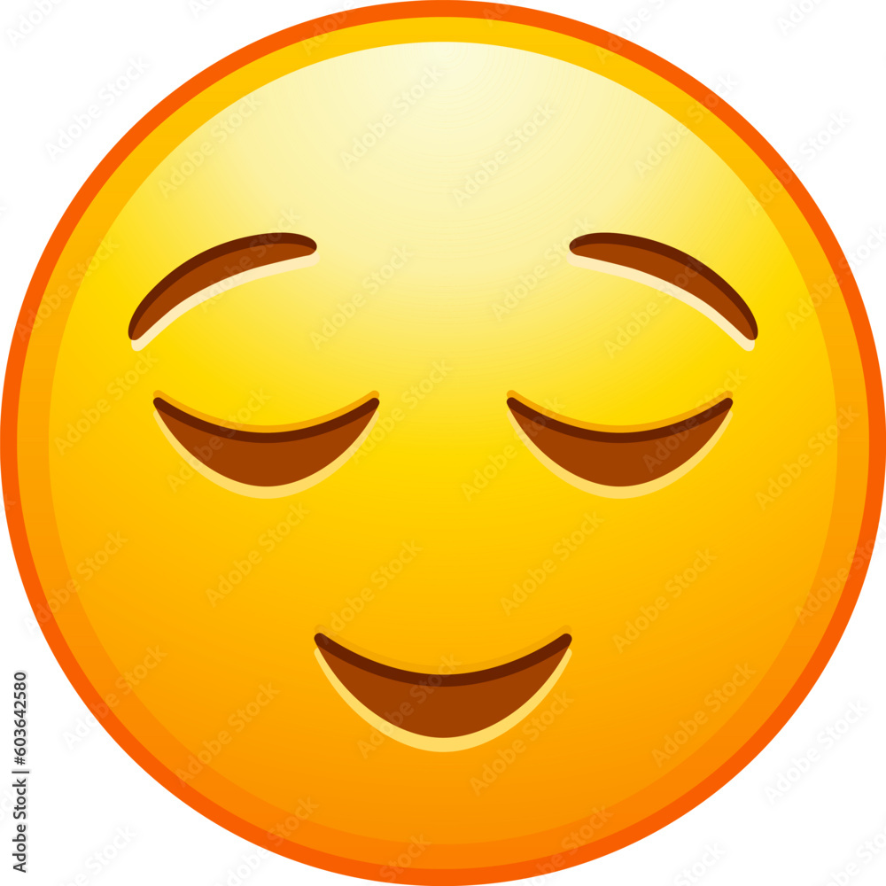 Top quality emoticon. Calm emoji. Relieved emoticon, peaceful face. Yellow face emoji element ...